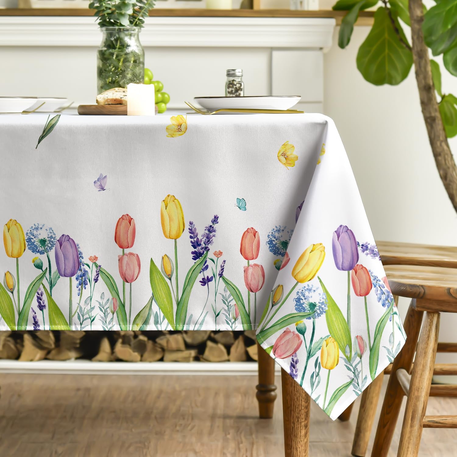 Sm:)e Tablecloth, Wild Flowers Tulip Lavender Floral, 60x84 Inch ...