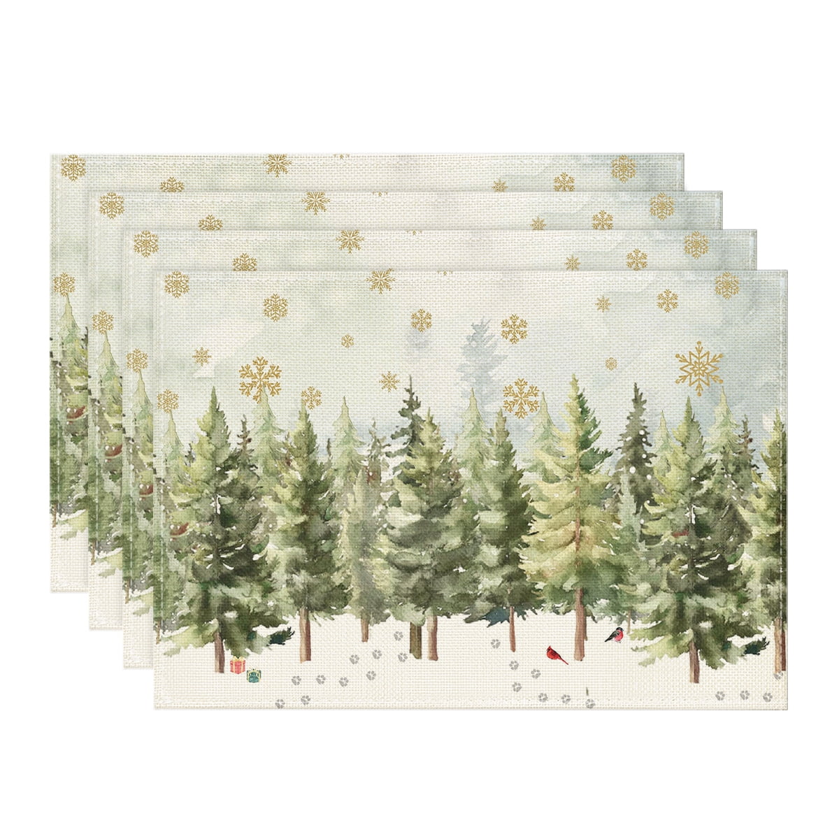 Sm:)e Winter Trees Cardinals Snowflakes Christmas Placemats Set of 4 ...