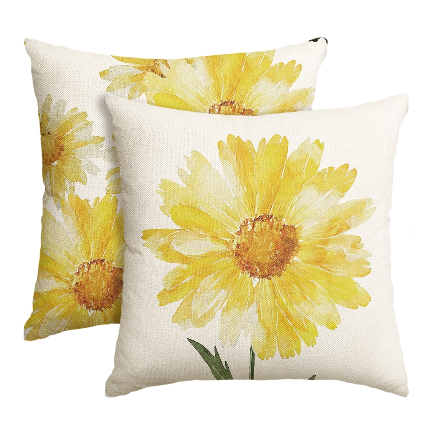 Sm:)e Yellow Daisy Floral Spring Throw Pillow Covers Set of 2,18x18 ...