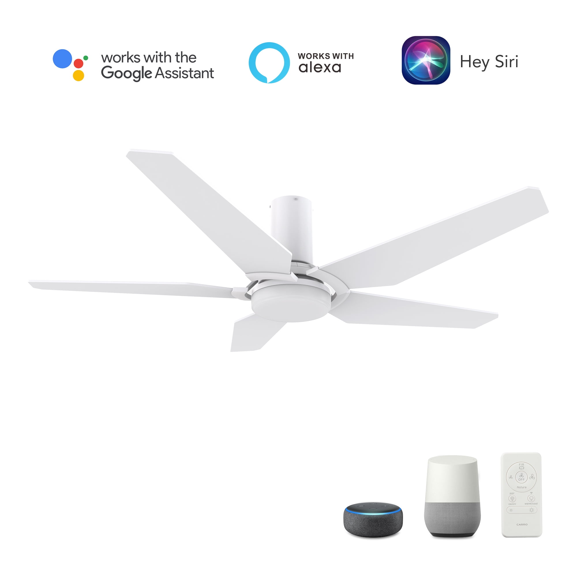 Smaair 48" Wifi Flush Mount Voice Control Smart Ceiling Fan with Light ...