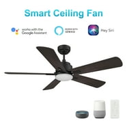 52" White/Gold Smart Wifi Flush Ceiling Fan with Dimmable LED Light ...