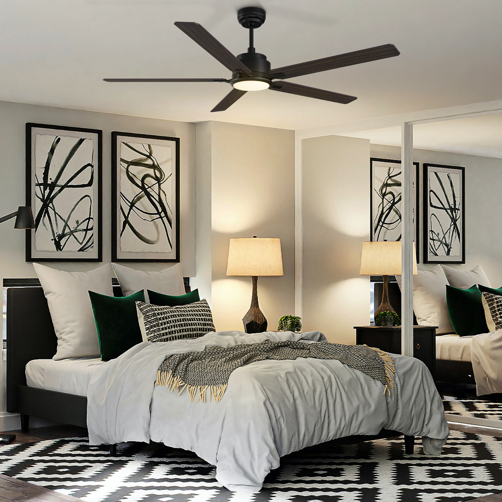 Smaair 60" Large Ceiling Fan with Light Remote Control 5 Blades ...