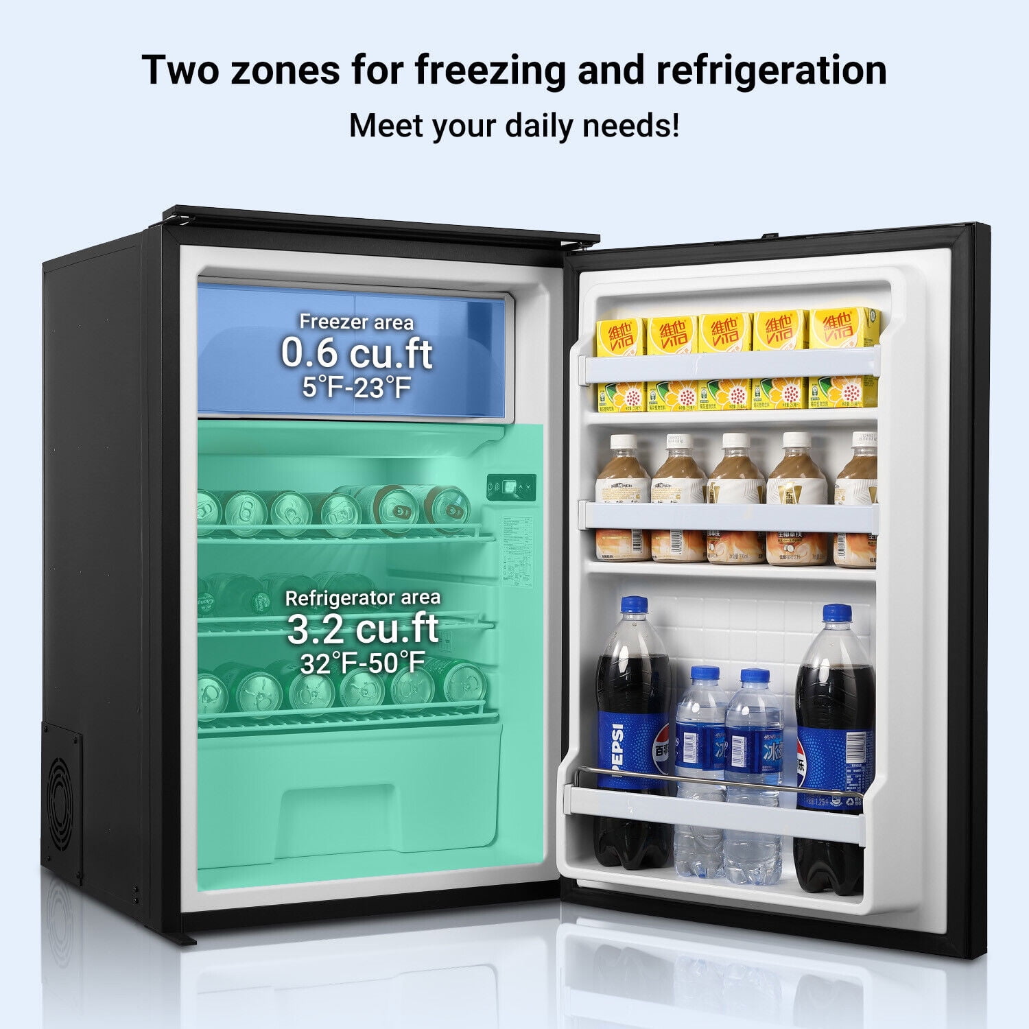 Smad 3.8 Cu ft 12/24V RV Refrigerator 110L DC Compact Portable Fridge ...