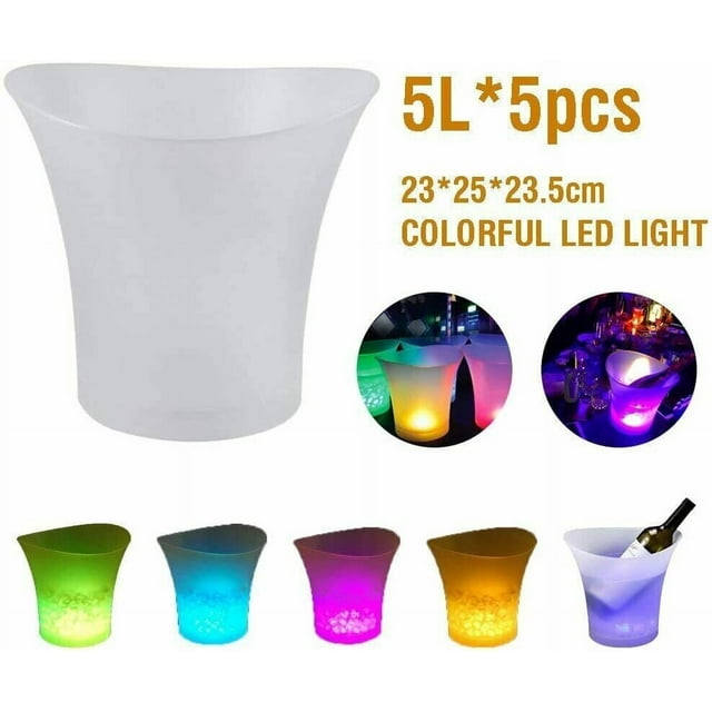 Smad 5 Pcs Ice Bucket 7 Color Changing LED Ice Buckets Cooler Drinking ...