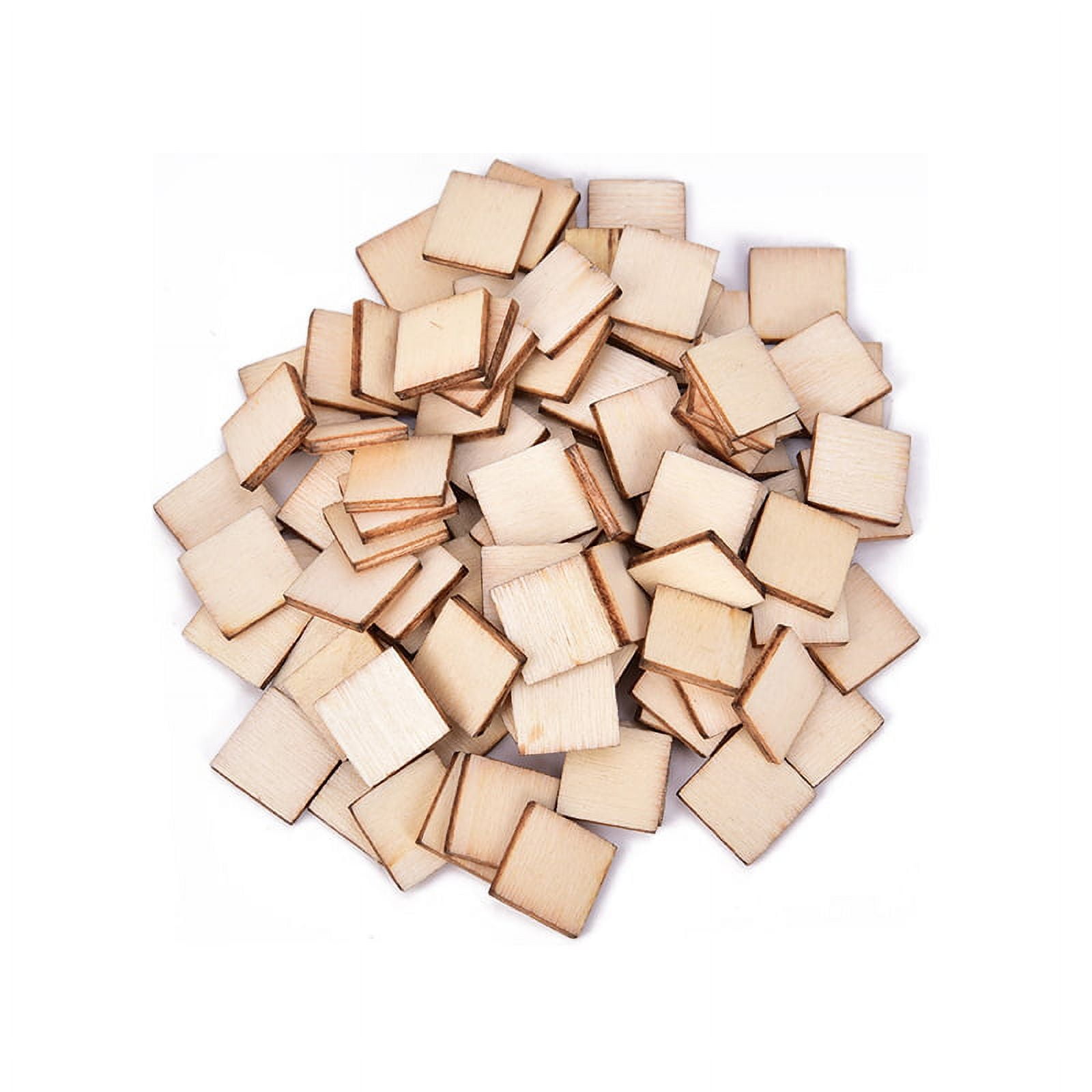 (Small) 100pcs Blank Squares Wood Pieces Round Corner Square Wooden ...