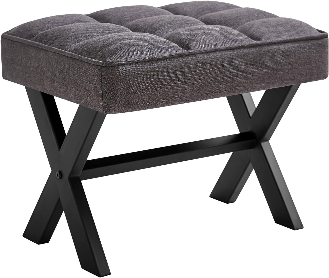Small 12" H Footrest, Square Linen Foot Stool with Metal X-Leg, Multi ...