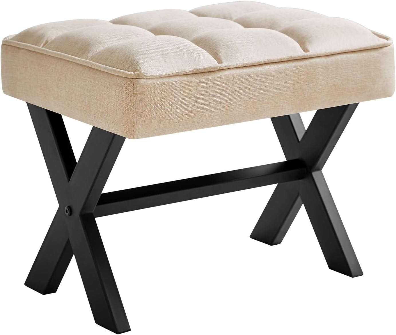 Small 12" H Footrest Stool, Square Linen Foot Stool with Metal X-Leg ...