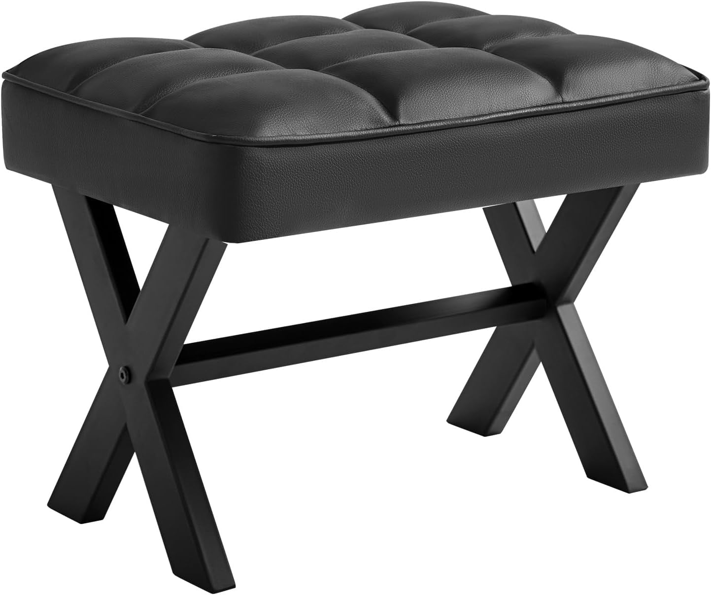 Small 12" H Footrest Stool, Square PU Foot Stool with Metal X-Leg ...