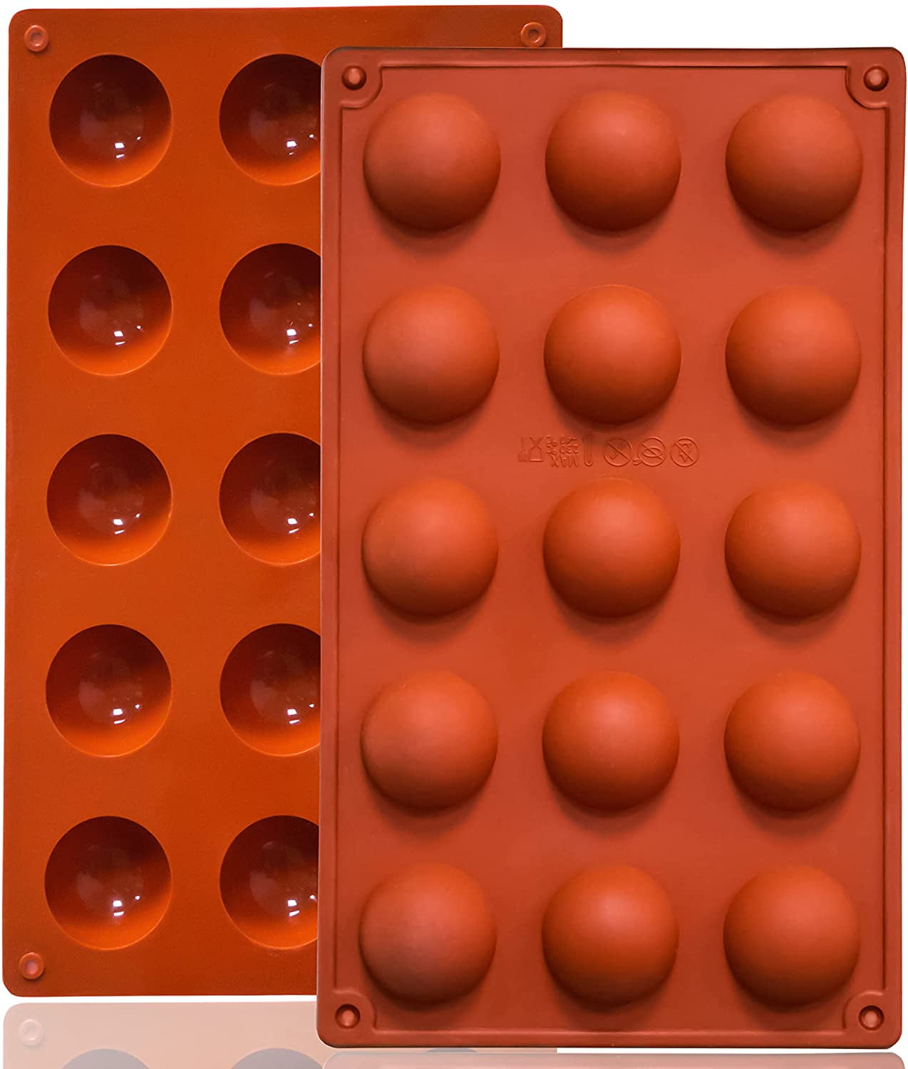 Small 15-Cavity Semi Sphere Silicone Molds Non-Stick, 2 Packs Half ...