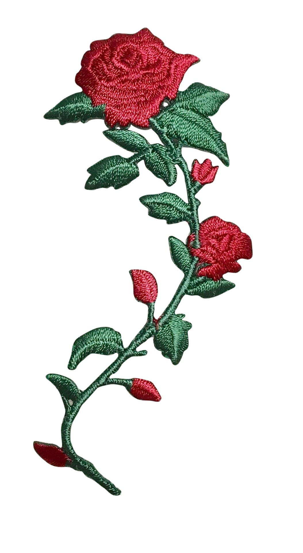 Small 3-1/2" - Red Roses - Stem Curved Right - Iron on Applique ...