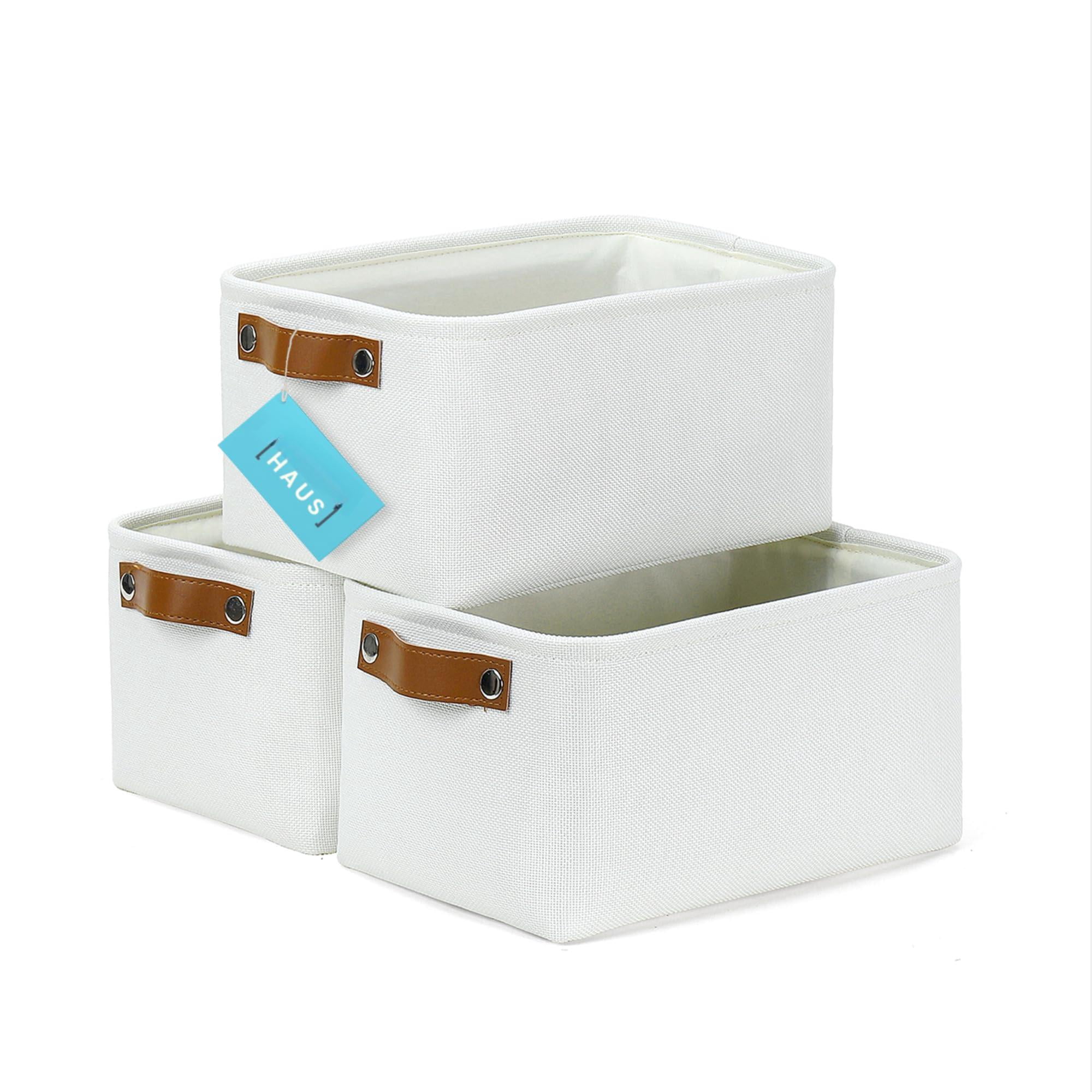 Small - 3pc Full Off-White Canvas Storage Baskets for Shelves Pantry ...