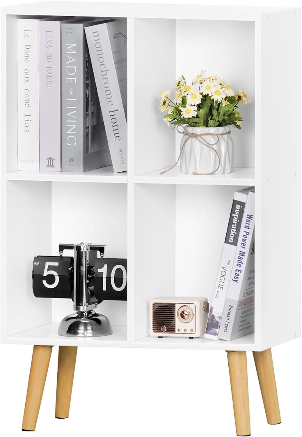 Small 4 Cube White Bookshelf,3 Tier Modern Kids Bookcase with Legs ...