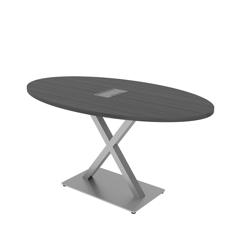 Small 4 Person Oval Conference Room Table With X Base And Power Unit ...