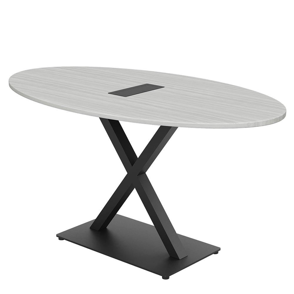 Small 4 Person Oval Conference Room Table With X Base And Power Unit ...