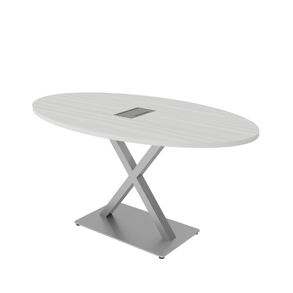 Small 4 Person Oval Conference Room Table With X Base And Power Unit ...