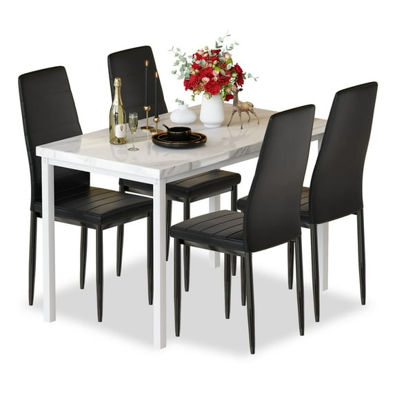 Small 5-Piece Dining Table Set for 4, Modern Faux Marble Kitchen Table ...