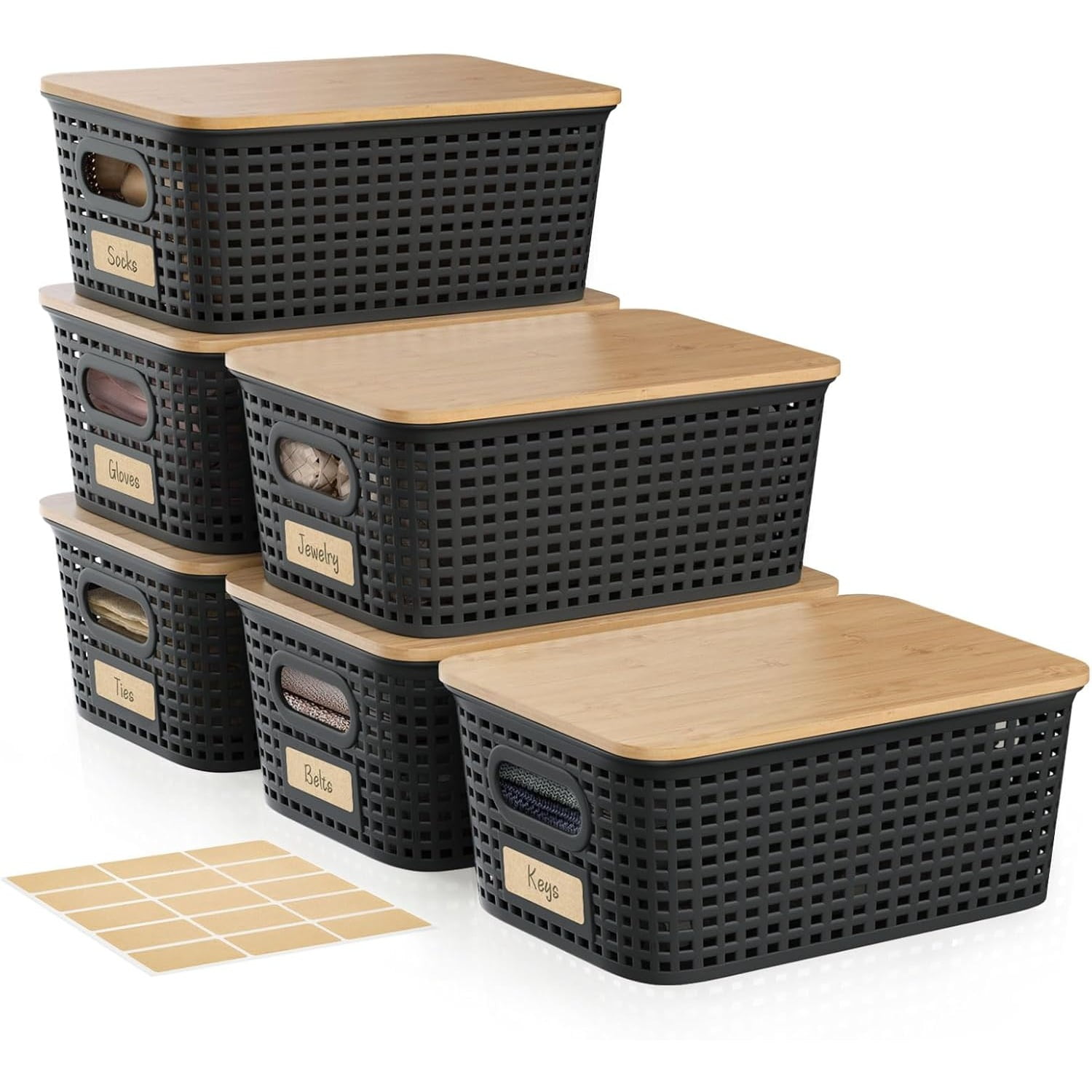 Small 5 Quart Plastic Storage Bin with Bamboo Lid, Stackable Decorative ...