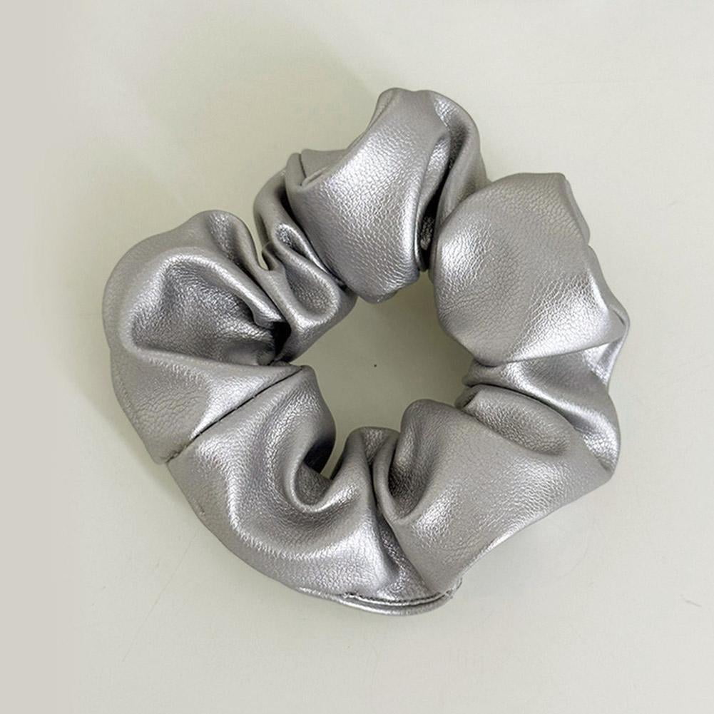 Small A Fashionable Silver Leather Large Intestine Hair Ring Simple ...