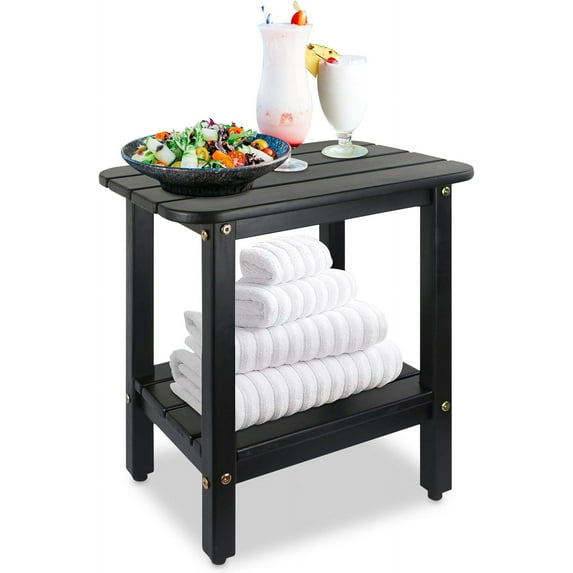 Small Acacia Outdoor Side Table, 2-Tier Sturdy Patio, End Table Weather ...