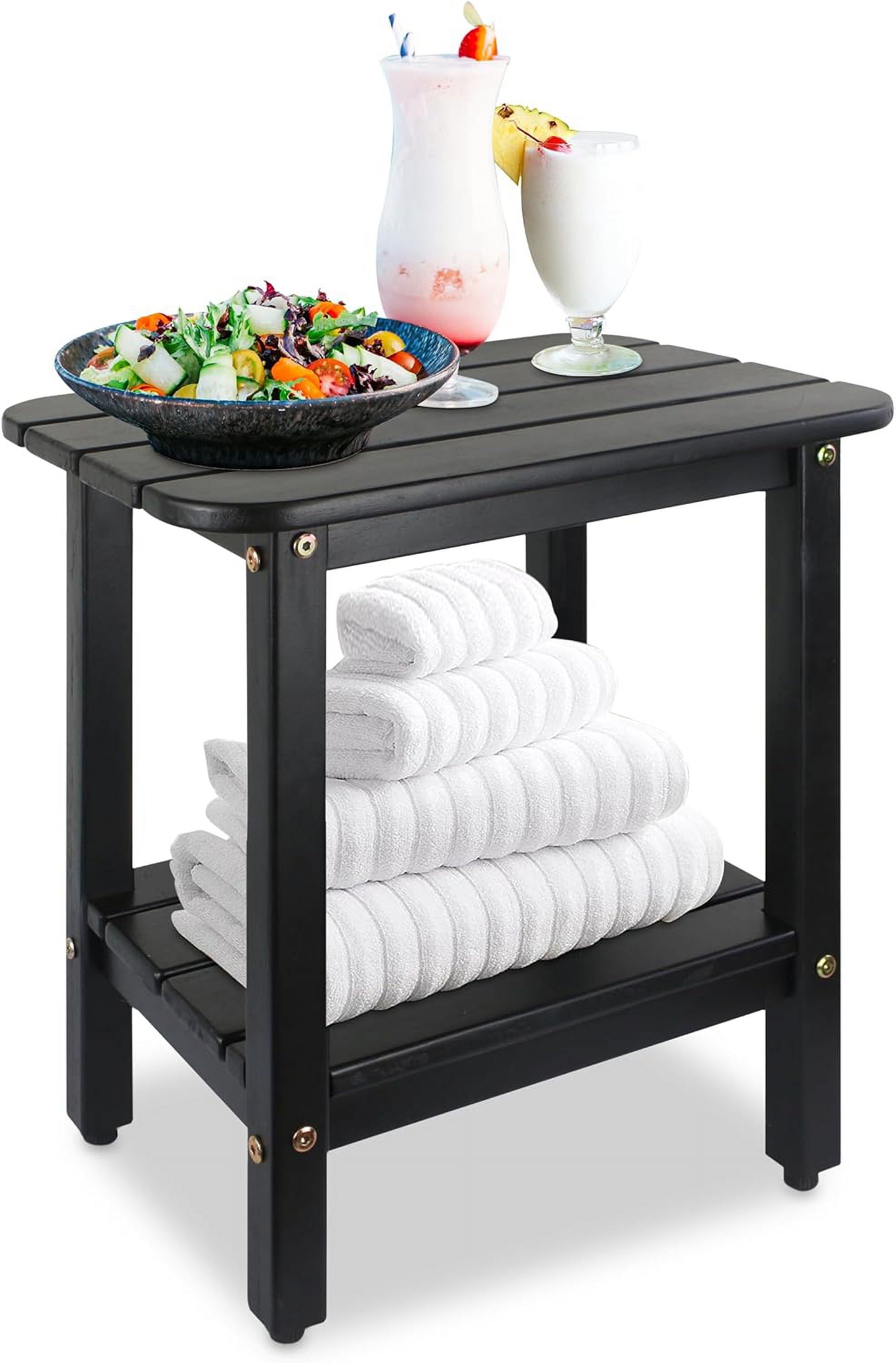 Small Acacia Outdoor Side Table, 2-Tier Sturdy Patio, End Table Weather ...