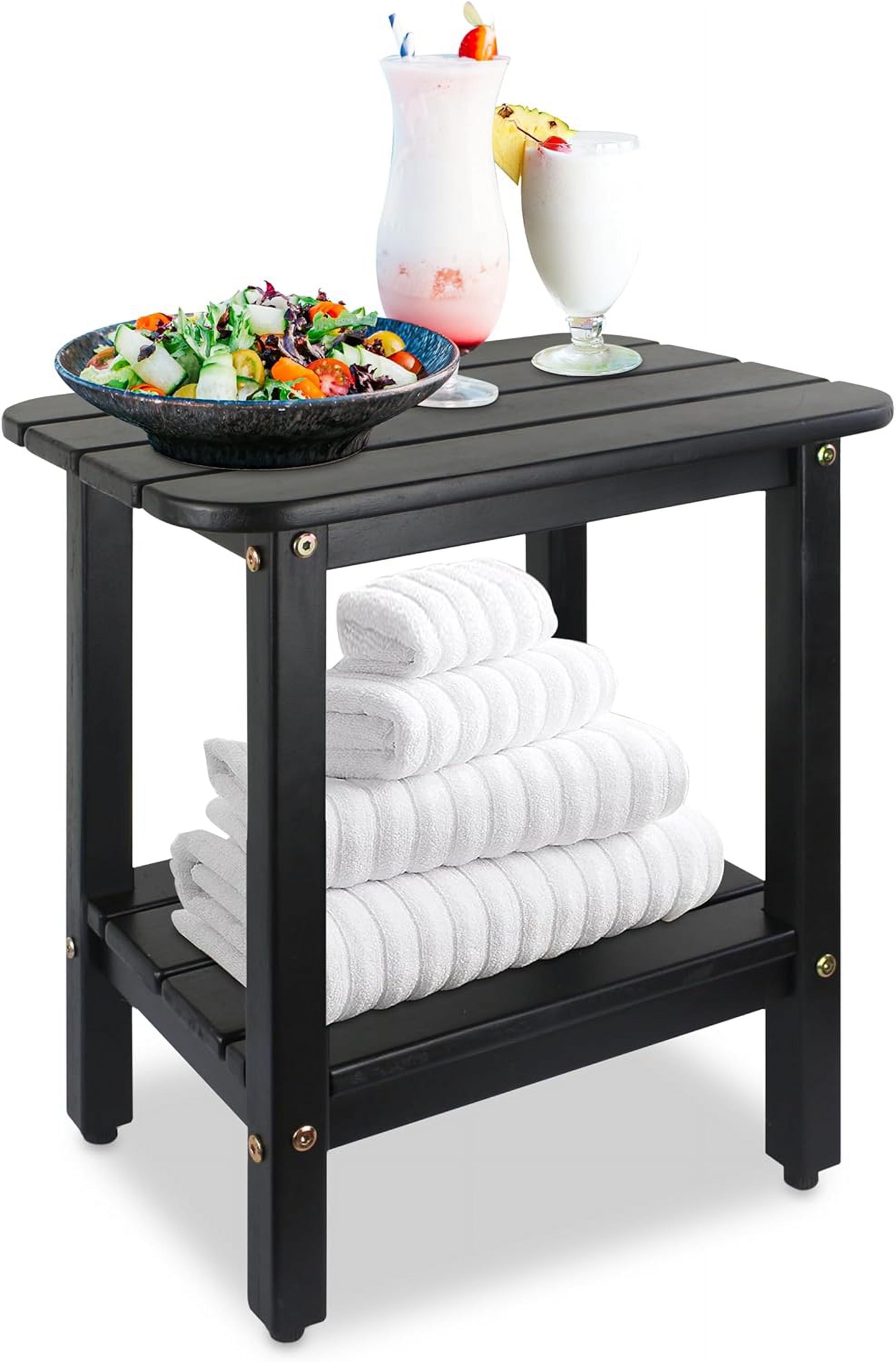Small Acacia Outdoor Side Table, 2-Tier Sturdy Patio, End Table Weather ...