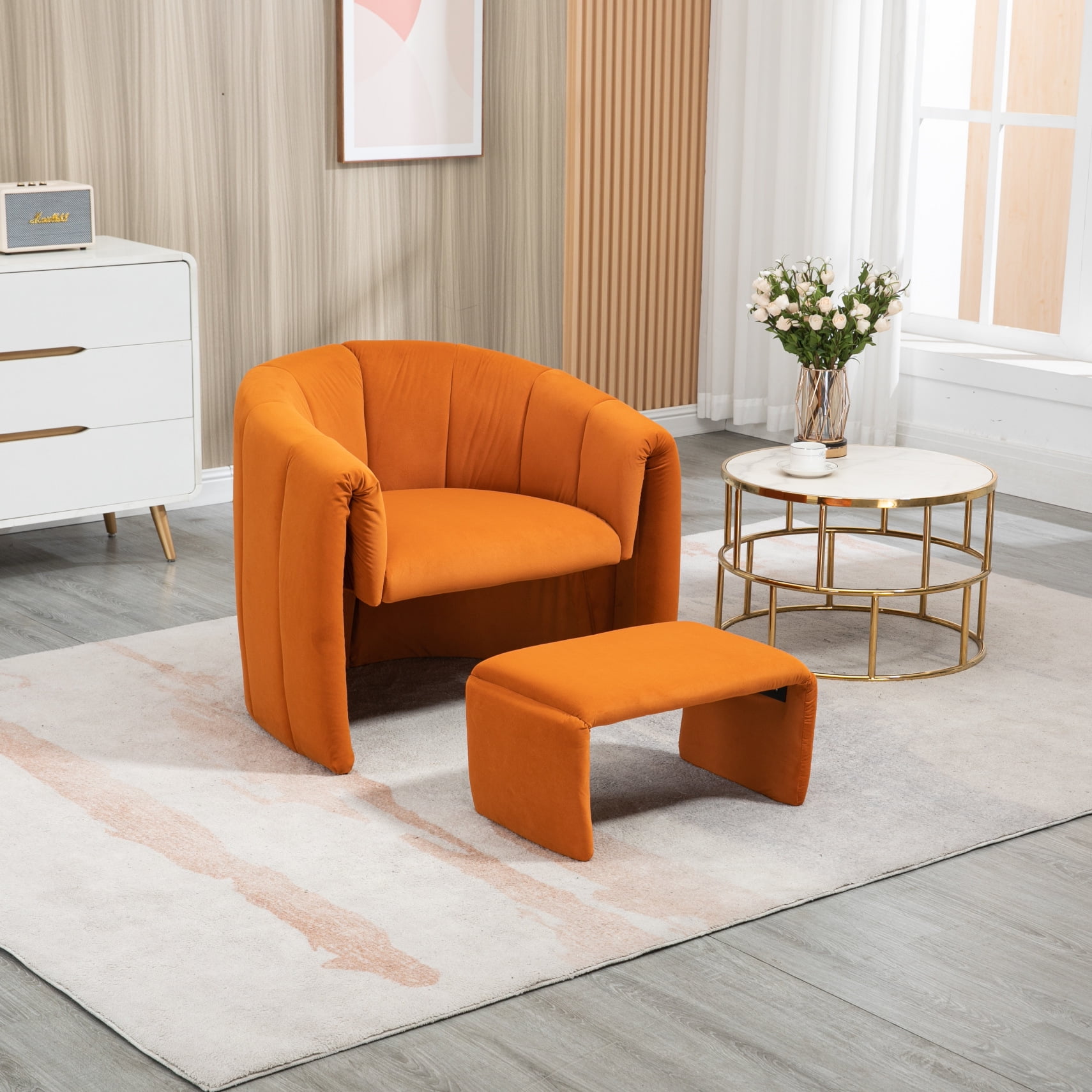 Small Accent Barrel Chair with Ottoman, Modern Sherpa Chair and Ottoman ...
