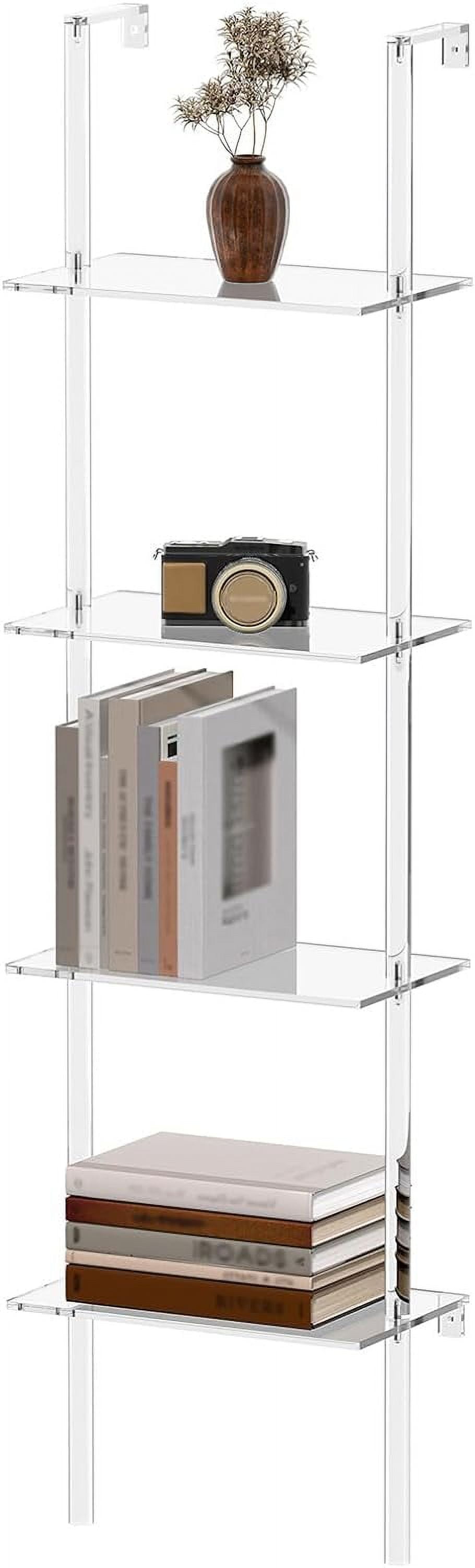 Small Acrylic Ladder Bookshelf, 9.5" D x 15.6" W, 4-Tier Clear Wall ...