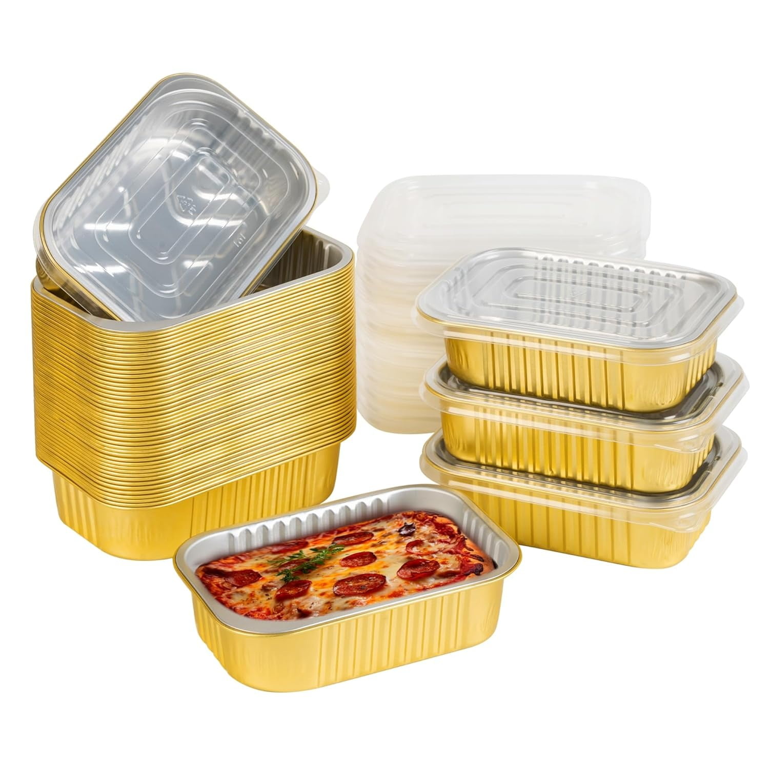 Small Aluminum Pans with Lids Heavy Duty - (50 Pack + 50 Lids, 7.2"×5"× ...