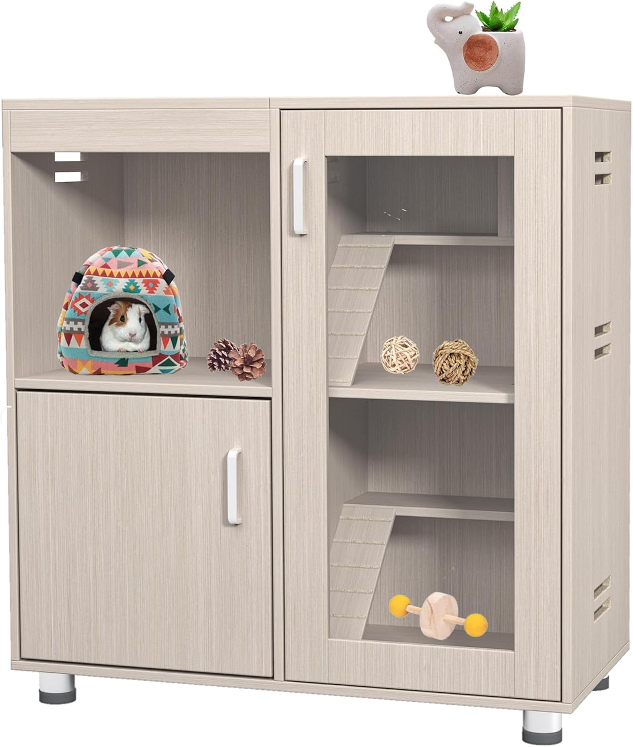 Small Animal Cage Hamster Cage with Storage Cabinet and Ramp, Openable ...