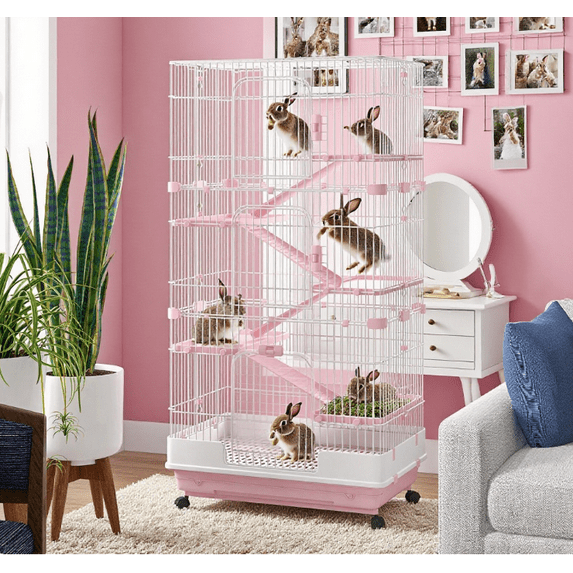Small Animal Cage Rabbit Hutch with Universal Lockable Wheels - Walmart.com