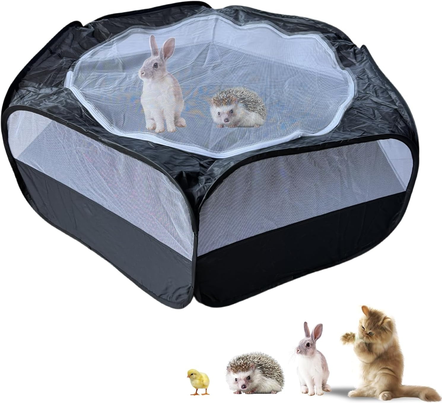 Small Animal Playpen With Zippered Mesh Cover - Portable Foldable ...