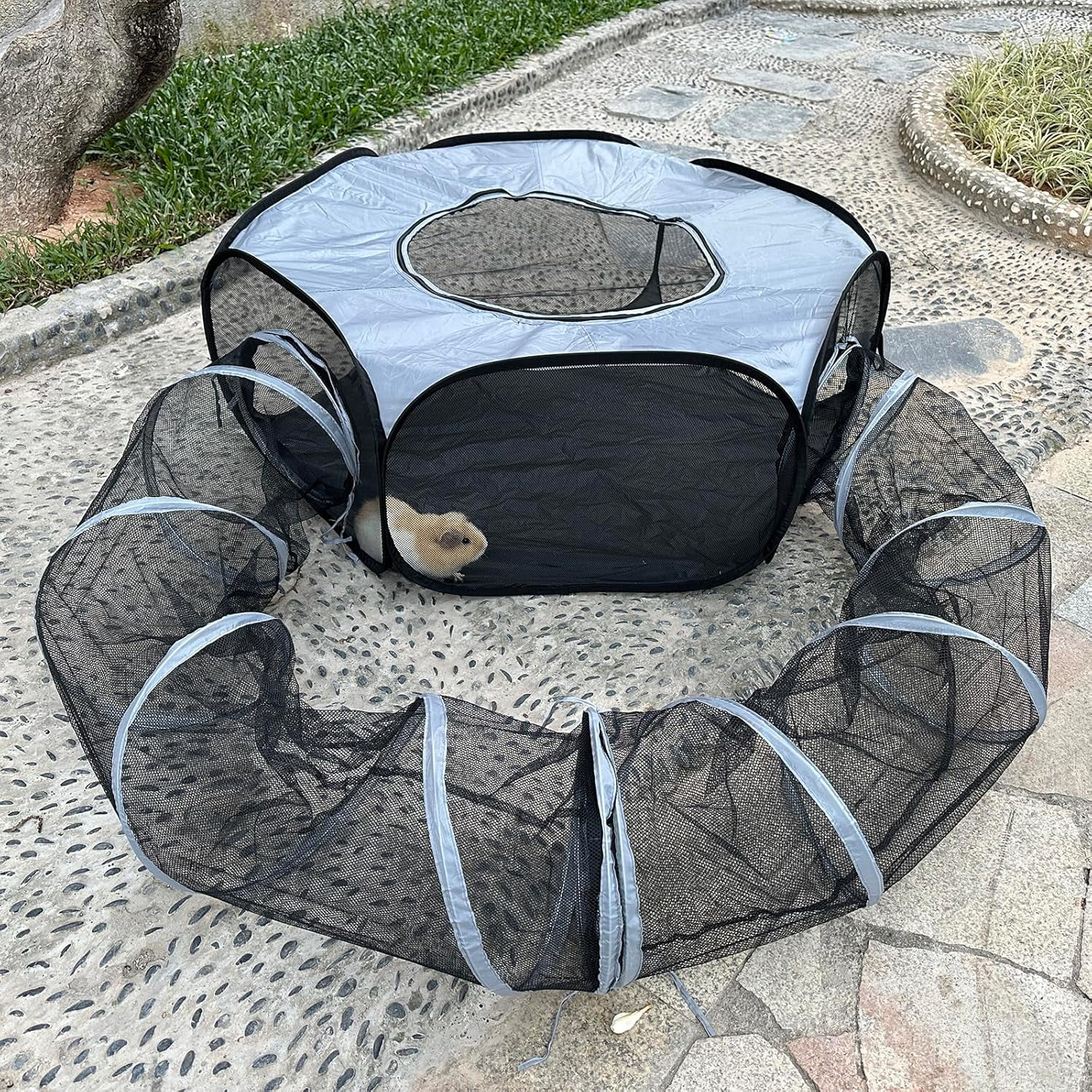 Small Animal Playpen with Tunnel–Pop-up Guinea Pigs Play Pen Foldable ...