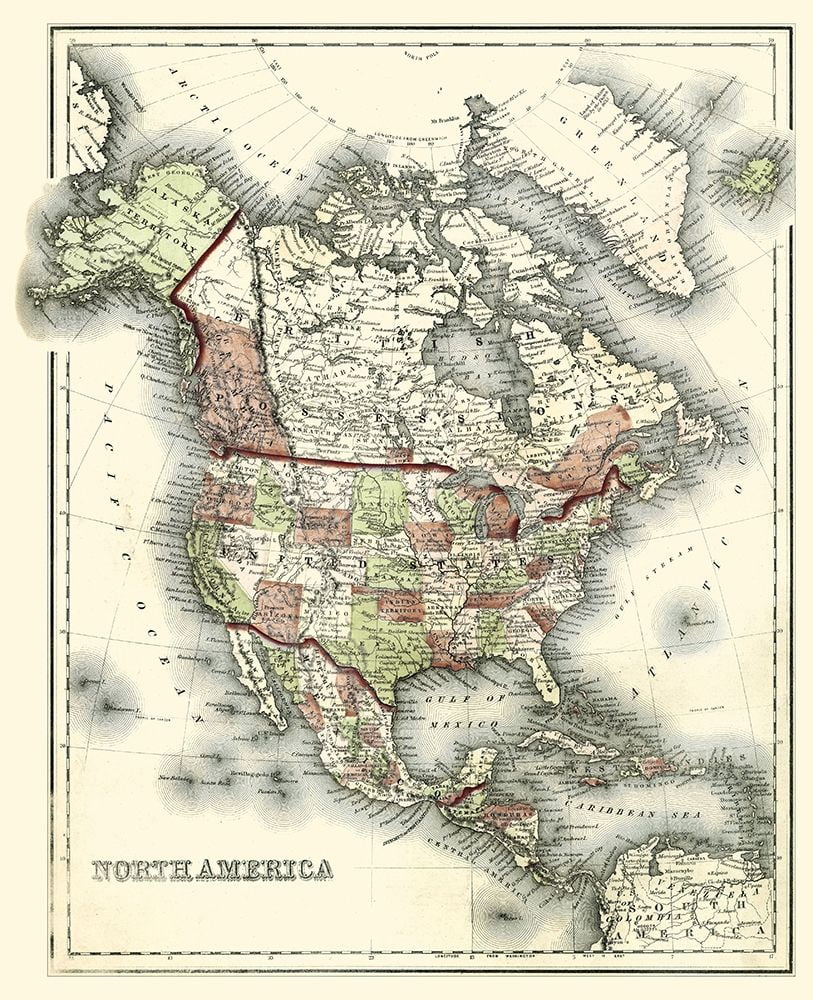 Small Antique Map of North America Poster Print - Johnson (18 x 24) - Walmart.com