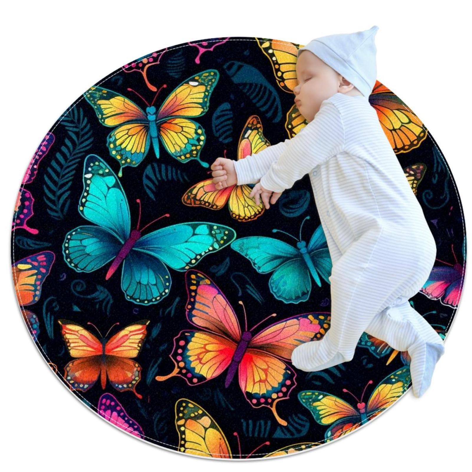 Small Area Rugs Bathroom Rugs Colorful Flying Butterfly Non-Slip Throw ...