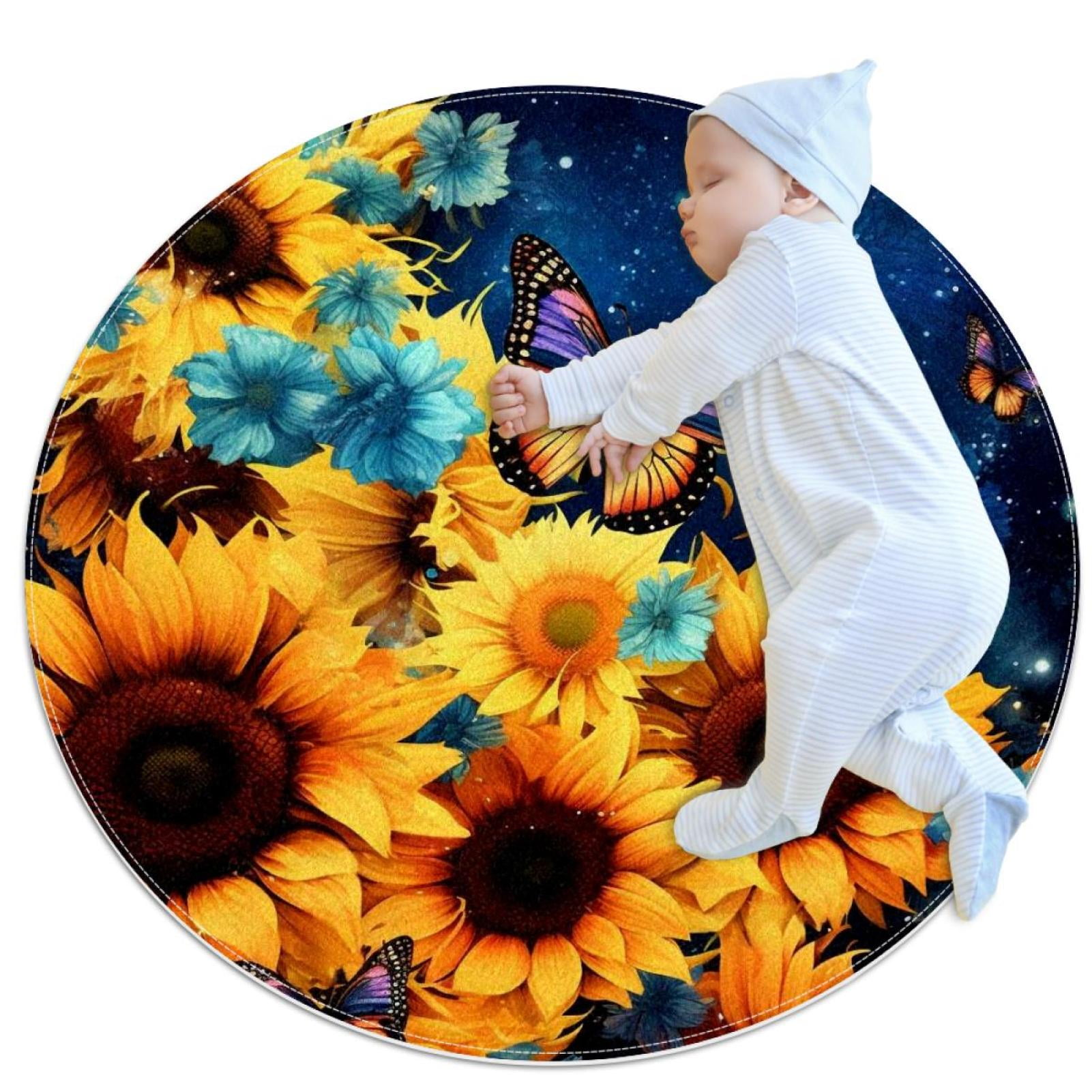 Small Area Rugs Bathroom Rugs Starry Sky Sunflower Butterfly Non-Slip ...