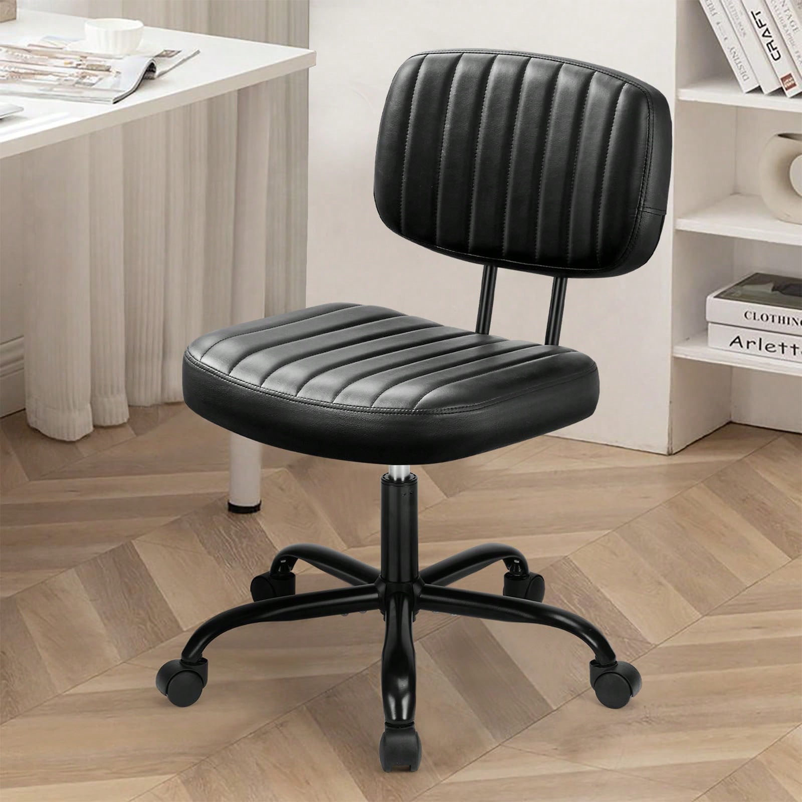 Small Armless Office Chair PU Leather Small Desk Chair Height ...