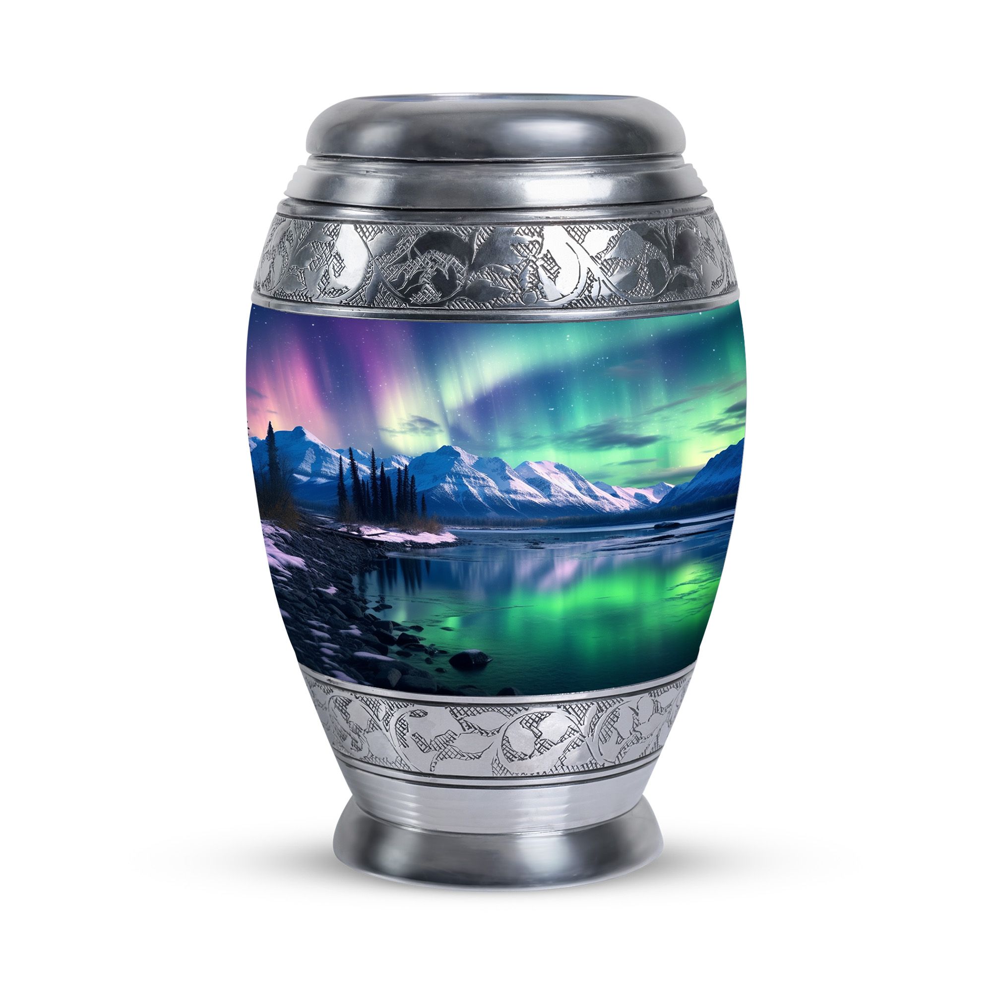 Small Aurora Borealis Over Mountains And River Urn, Keepsake Urn For ...