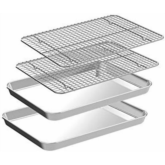 Small Baking Sheet with Rack Set [2 Cookie Sheets + 2 Baking Racks ...