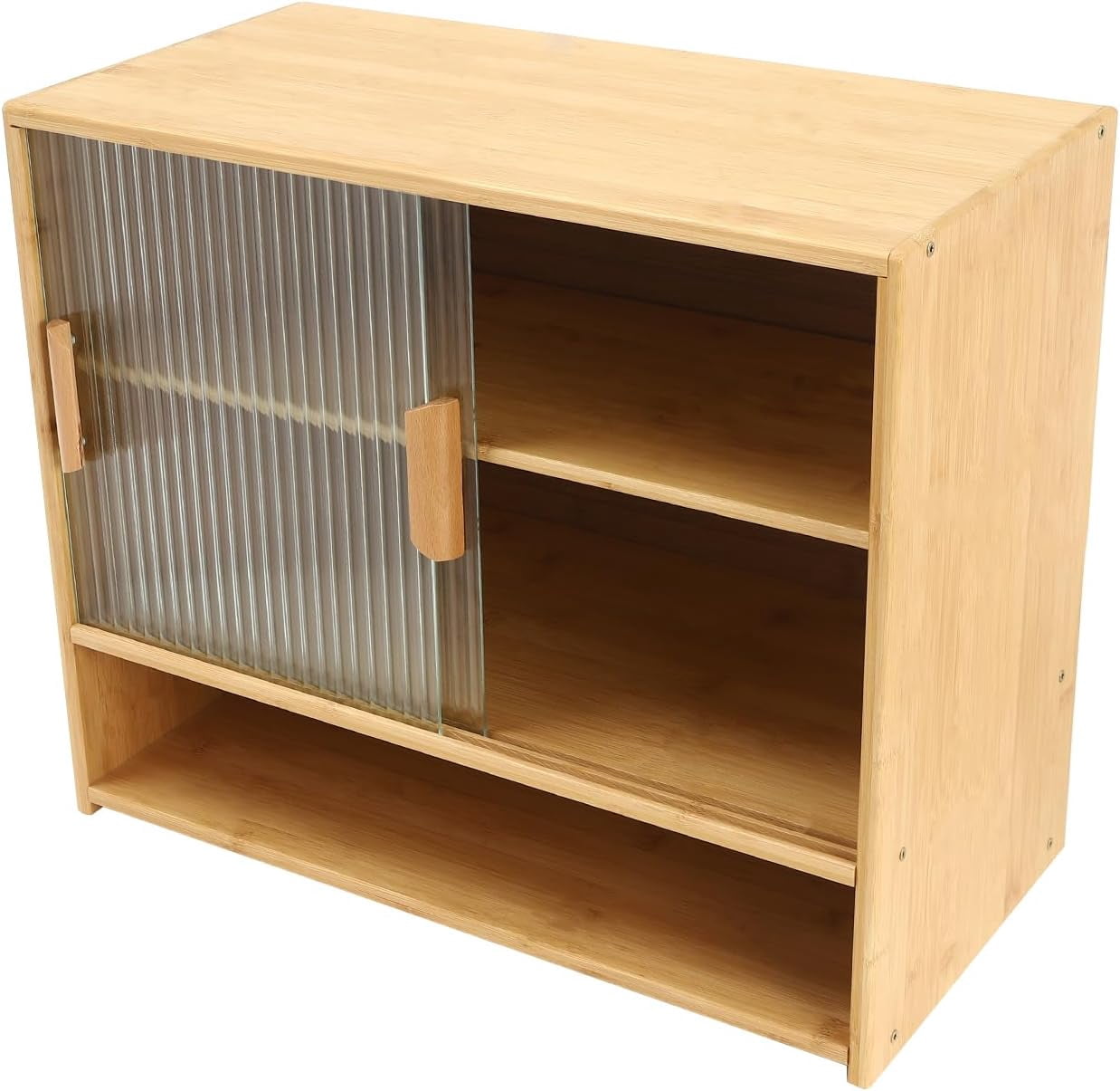 Small Bamboo Kitchen Pantry Sideboard， with 2 Sliding Striped Glass ...