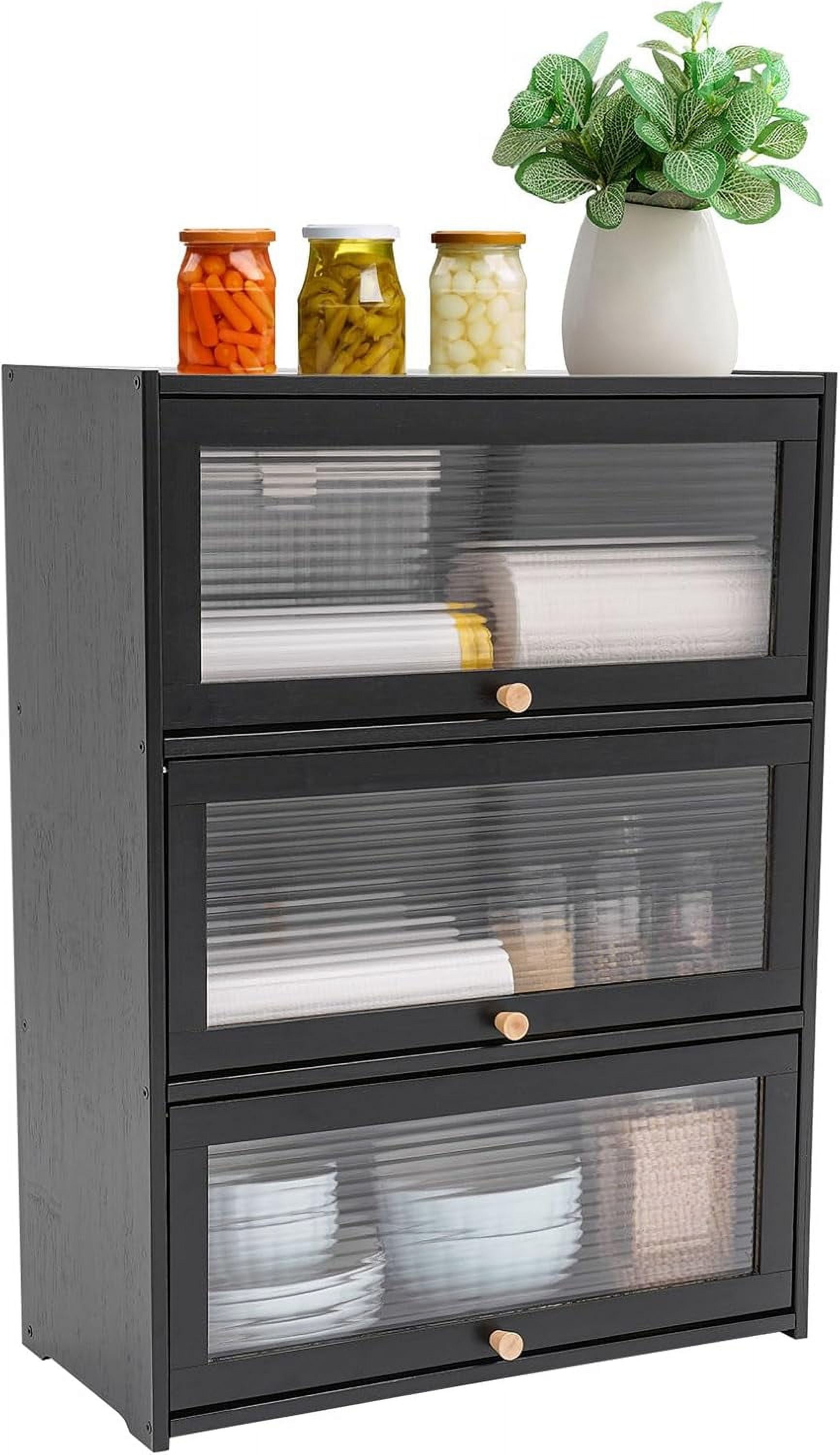 Small Bamboo Kitchen Pantry Sideboard with Flip door 3-Tier ...