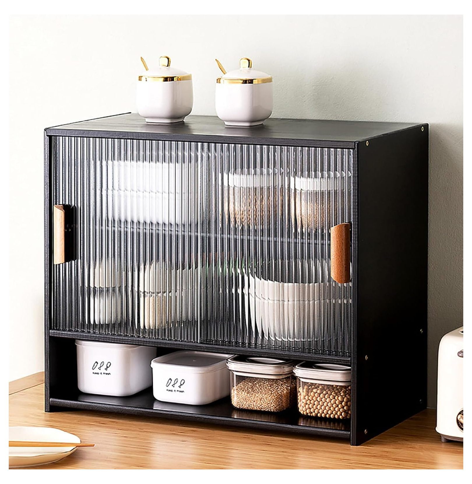 Small Bamboo Kitchen Pantry Sideboard, Freestanding Countertop Storage ...