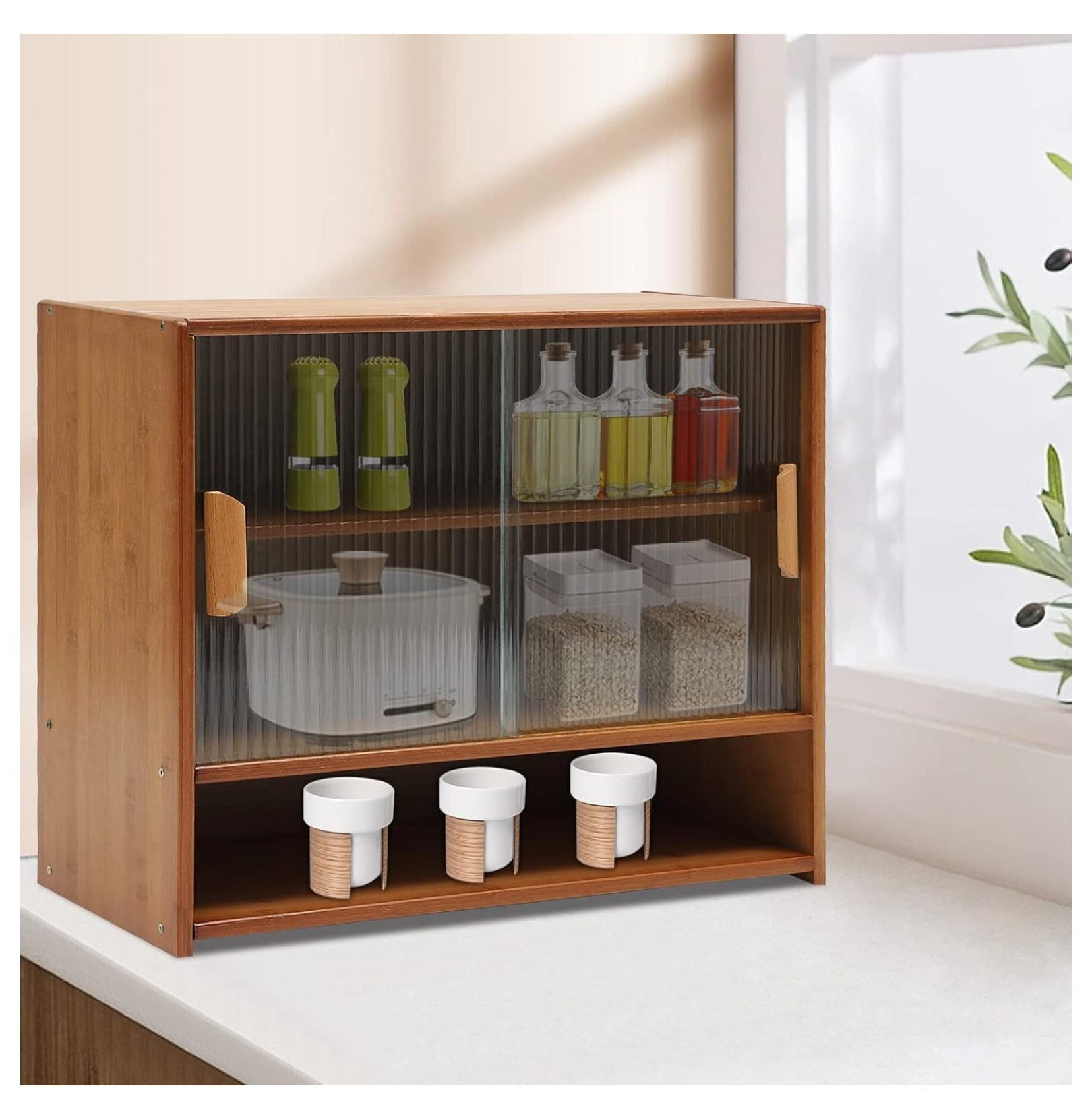 Small Bamboo Kitchen Pantry Sideboard, Freestanding Countertop Storage ...