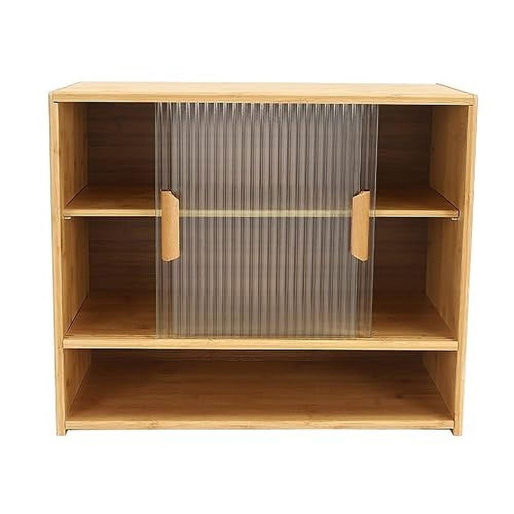 Small Bamboo Storage Cabinet Countertop Storage Cabinet with 2 Sliding ...