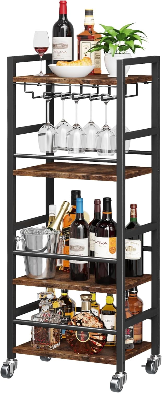 Small Bar Cart, Home Bar Serving Cart with 4-Tier Shelf, Mobile Kitchen ...