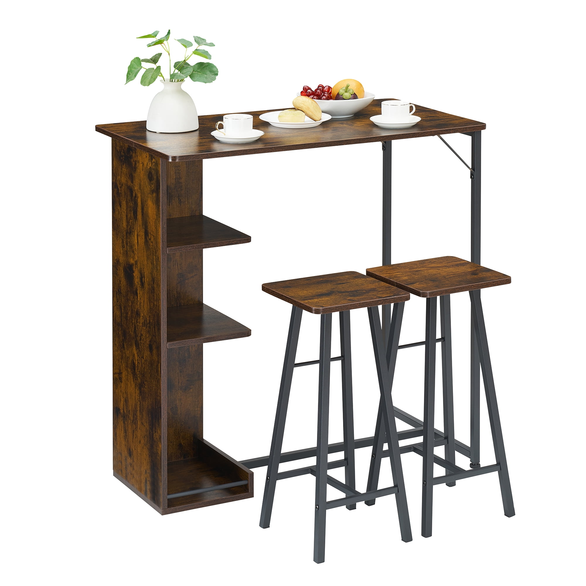 Small Bar Table and Chairs Set for 2, 3-Piece Bar Table Set with 3 Tier ...