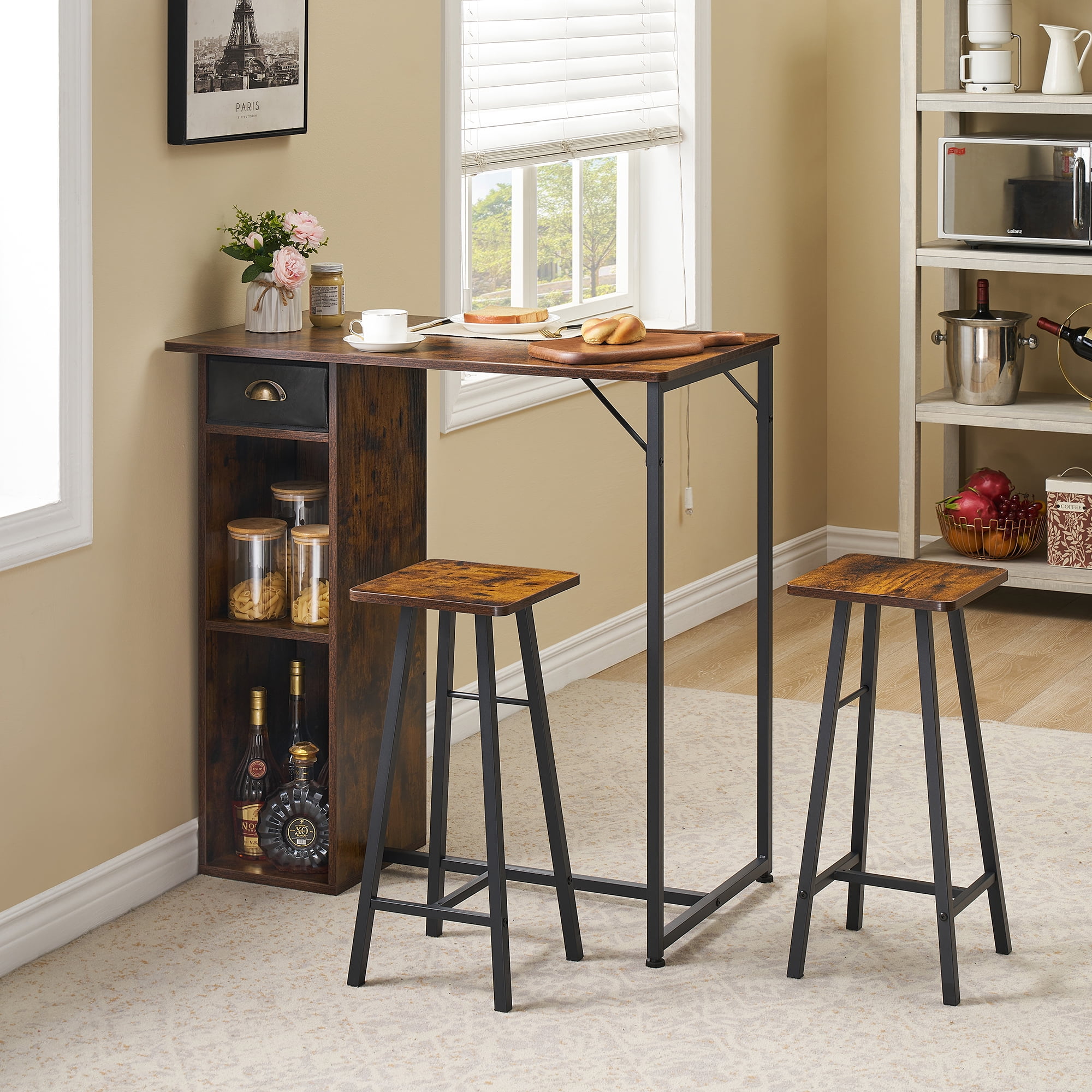 Small Bar Table and Chairs Set for 2, 3-Piece Bar Table Set with ...
