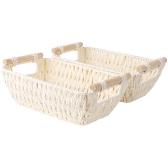 Small Baskets for Bathroom, Seagrass Woven Basket with Wooden Handles ...