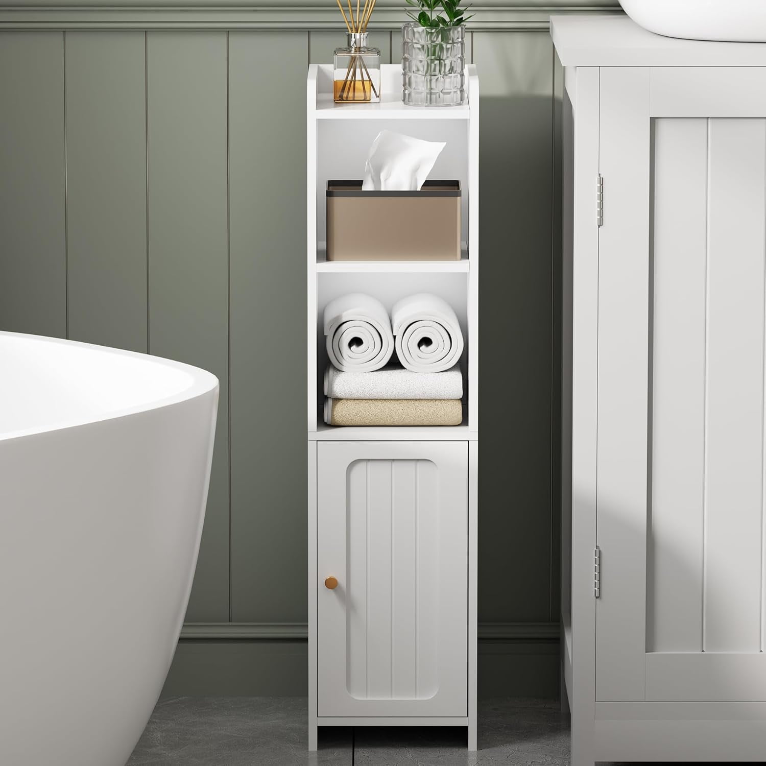 Small Bathroom Cabinet, Narrow Storage Cabinet with Anti-Tip ...