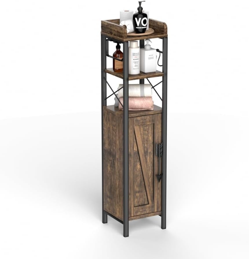 Small Bathroom Cabinet, Slim Toilet Paper Holder with Door&2 Shelves ...