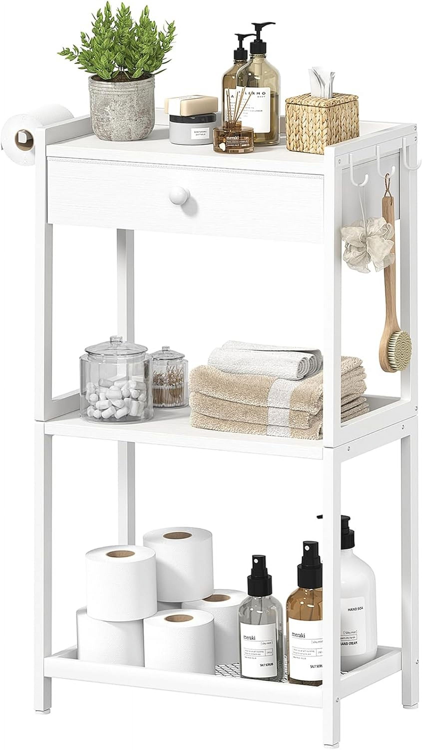 Small Bathroom Ladder Shelf - Floor Standing Shelves with Fabric Drawer ...